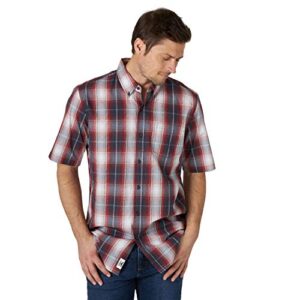 wrangler authentics men's short sleeve classic shirt, rosewood plaid, xx-large