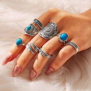 17 MILE 82 Pcs Vintage Silver Knuckle Rings Set for Women, Bohemian Stackable Joint Finger Rings, Retro Stone Crystal Stacking Midi Rings Pack (Silver)