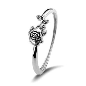 jesming tiny rose flower silver ring, stacking rings for women small dainty 925 silver plated ring delicate everyday ring for women minimalist personalized jewelry (size:7)