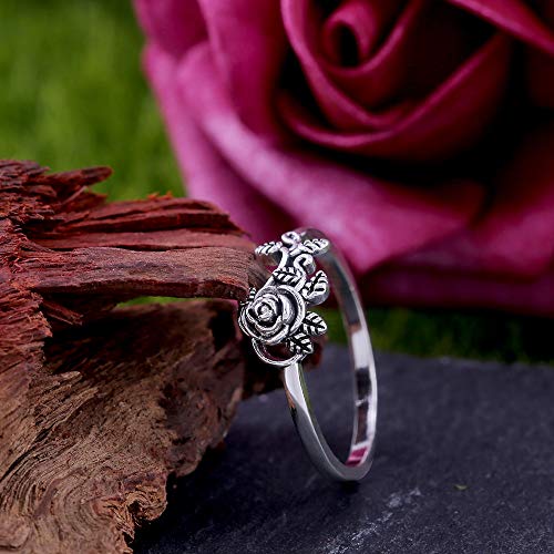 JESMING Tiny Rose Flower Silver Ring, Stacking Rings for Women Small Dainty 925 Silver Plated Ring Delicate Everyday Ring for Women Minimalist Personalized Jewelry (Size:7)