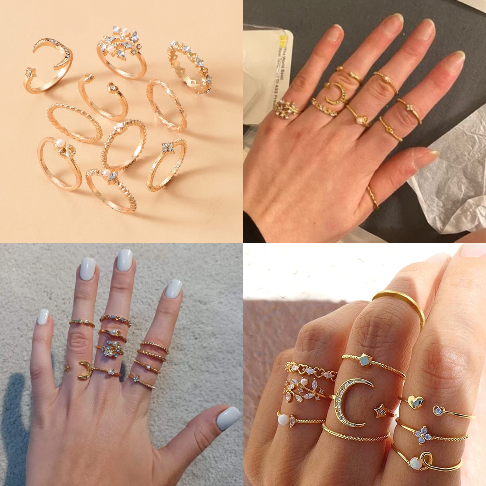 Gold Stacking Rings for Women Butterfly Knuckle Rings Snake Rings Moon Star Rings Heart Stacking Rings for Girls, Alloy, alloy