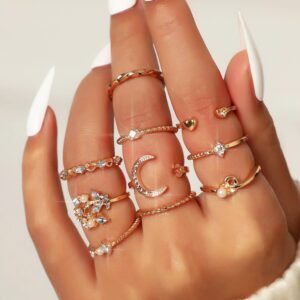 Gold Stacking Rings for Women Butterfly Knuckle Rings Snake Rings Moon Star Rings Heart Stacking Rings for Girls, Alloy, alloy