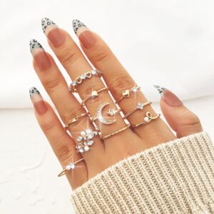 Gold Stacking Rings for Women Butterfly Knuckle Rings Snake Rings Moon Star Rings Heart Stacking Rings for Girls, Alloy, alloy