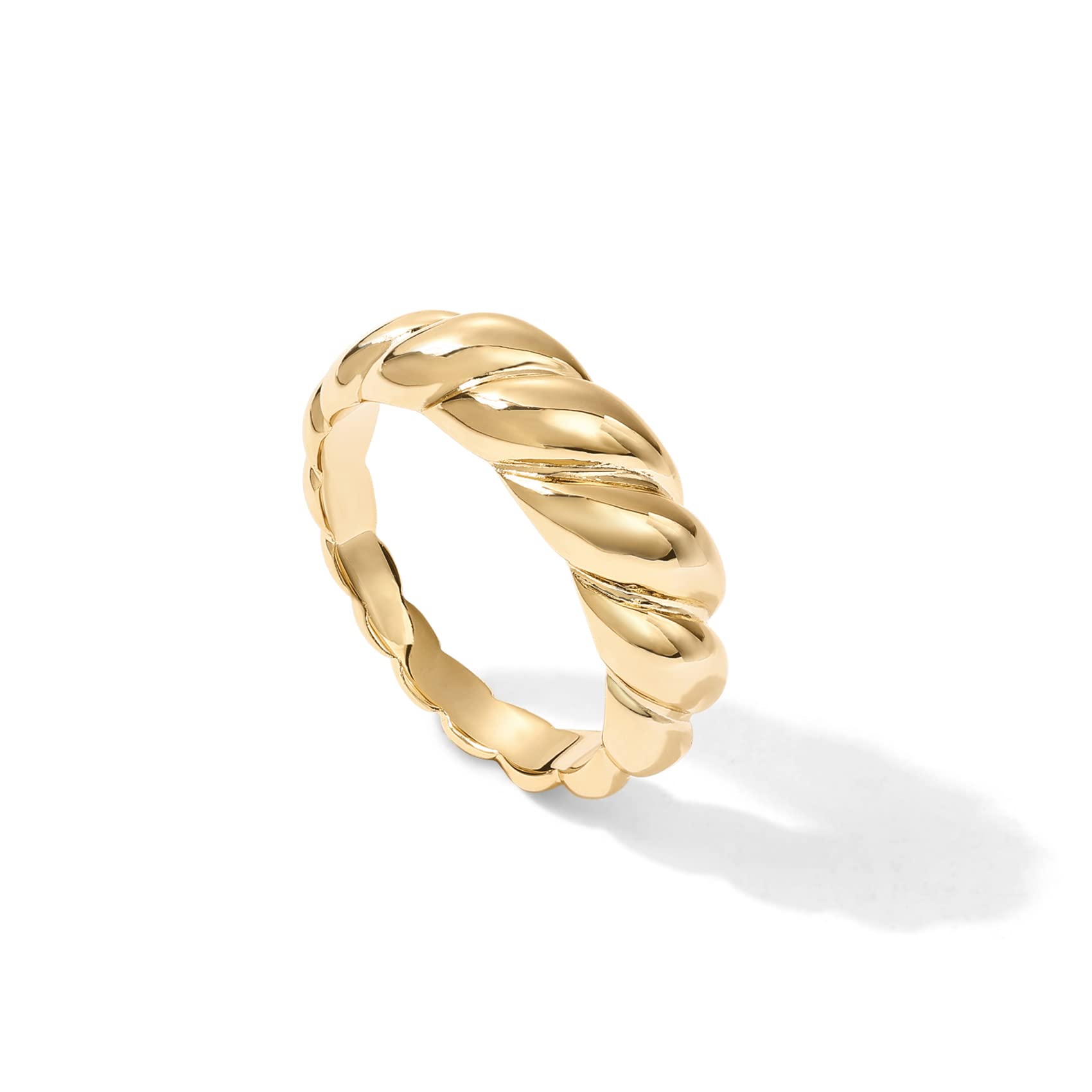 PAVOI 14K Yellow Gold Plated Croissant Ring Twisted Braided Gold Plated Ring | Chunky Signet Ring | Size 7