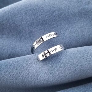 Vrycot Adjustable Stainless steel Silver Never give up Ring Inspirational Opening Stacking Cute Hiphop Bands