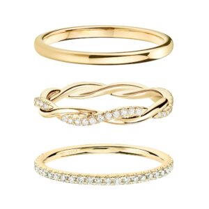 dearmay stackable gold ring set for women, dainty 14k real gold ring jewelry diamond trendy twisted fashion thin cubic zirconia simple non tarnish thumb unique statement rings pack size 5/6/7/8/9/10,