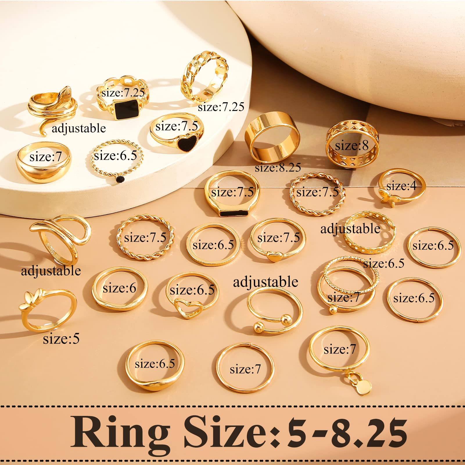 FAXHION 27 Pcs Gold Knuckle Rings Set for Women, Vintage Stackable Boho Snake Finger Rings, Midi Hollow Rings Pack (A-Gold-27pcs)