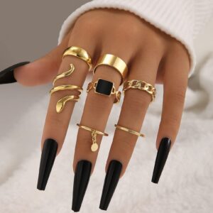 FAXHION 27 Pcs Gold Knuckle Rings Set for Women, Vintage Stackable Boho Snake Finger Rings, Midi Hollow Rings Pack (A-Gold-27pcs)