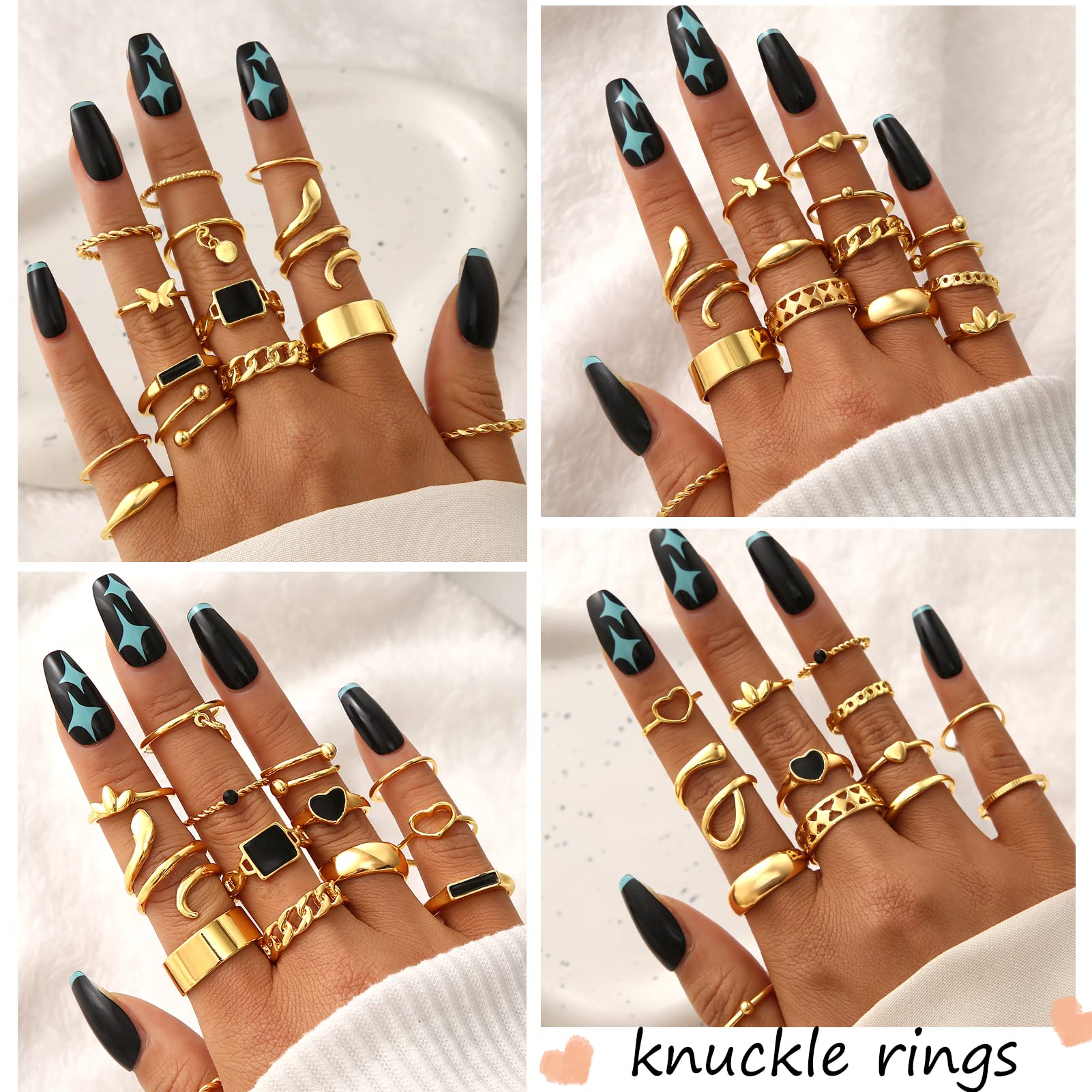 FAXHION 27 Pcs Gold Knuckle Rings Set for Women, Vintage Stackable Boho Snake Finger Rings, Midi Hollow Rings Pack (A-Gold-27pcs)