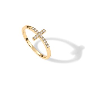 pavoi 14k gold plated cz cross ring | eternity promise ring for her | infinity wedding band ring (yellow plated, 9)