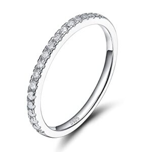 eamti 2mm 925 sterling silver wedding band cubic zirconia half eternity stackable engagement ring size 8