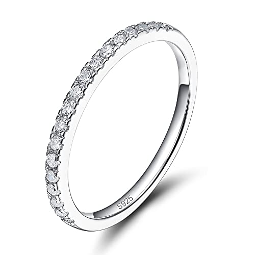 EAMTI 2mm 925 Sterling Silver Wedding Band Cubic Zirconia Half Eternity Stackable Engagement Ring Size 8