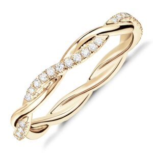 pavoi 14k gold plated cubic zirconia twisted rope eternity band yellow gold for women size 7