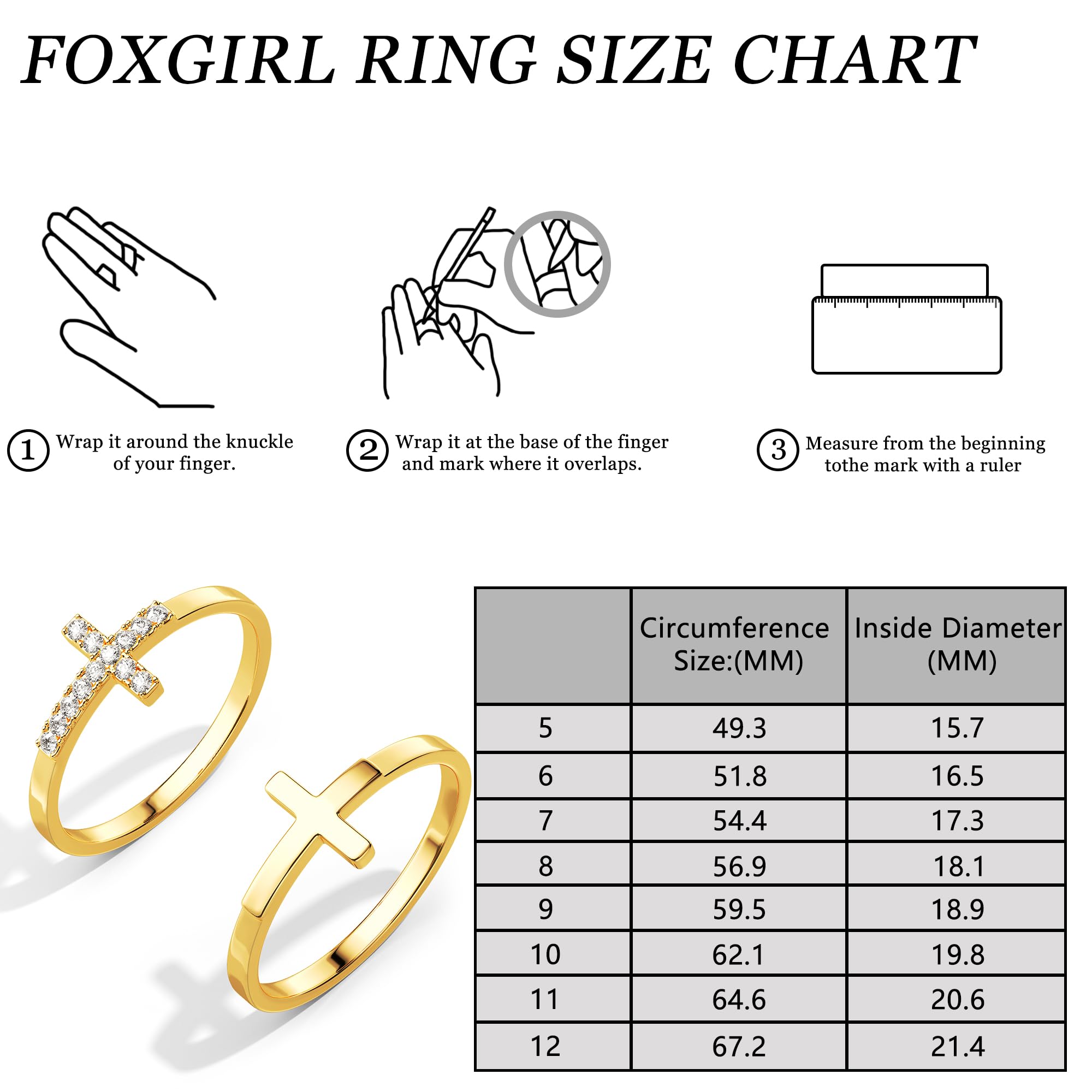 Foxgirl Cross Gold Rings for Women, Dainty Trendy Stackable Ring Set 14k Gold Plated Thin Cz Cross Finger Rings for Women Non Tarnish Simple Statement Rings Wedding Bands Gold Jewelry Size 5-10