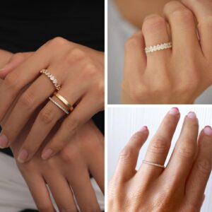 FUNEIA Stackable Gold Rings for Women Non Tarnish Trendy Dainty 14K Gold Plated Stacking Cubic Zirconia Thumb Ring Set Pack Statement Chunky Band Rings Promise Engagement Rings Size 7 8 9 10 11