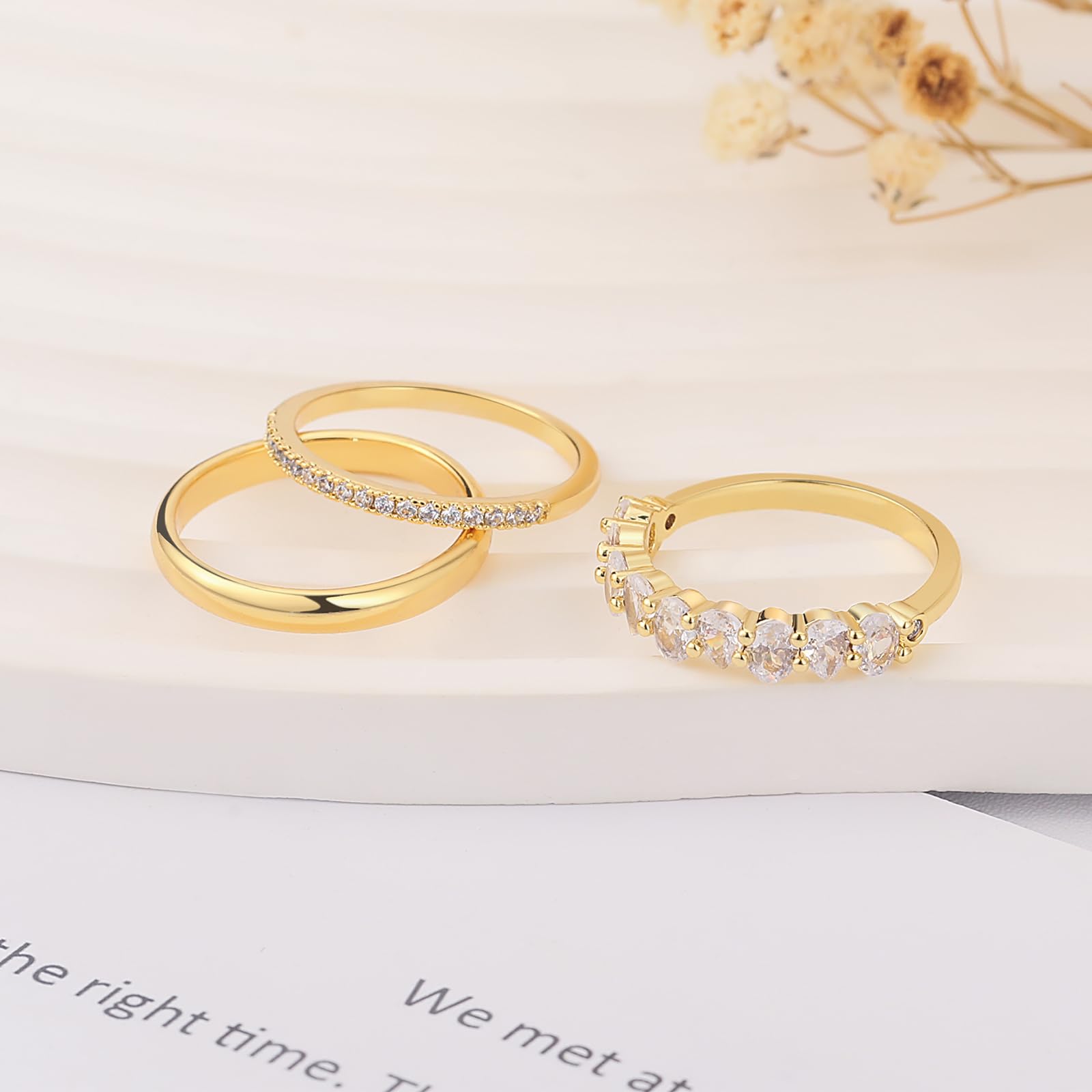 FUNEIA Stackable Gold Rings for Women Non Tarnish Trendy Dainty 14K Gold Plated Stacking Cubic Zirconia Thumb Ring Set Pack Statement Chunky Band Rings Promise Engagement Rings Size 7 8 9 10 11