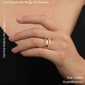 FUNEIA Stackable Gold Rings for Women Non Tarnish Trendy Dainty 14K Gold Plated Stacking Cubic Zirconia Thumb Ring Set Pack Statement Chunky Band Rings Promise Engagement Rings Size 7 8 9 10 11