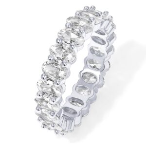 PAVOI 14K White Gold Plated Rings Oval Cubic Zirconia Love Ring | 5mm Stackable Rings for Women | White Gold Rings for Women Size 7