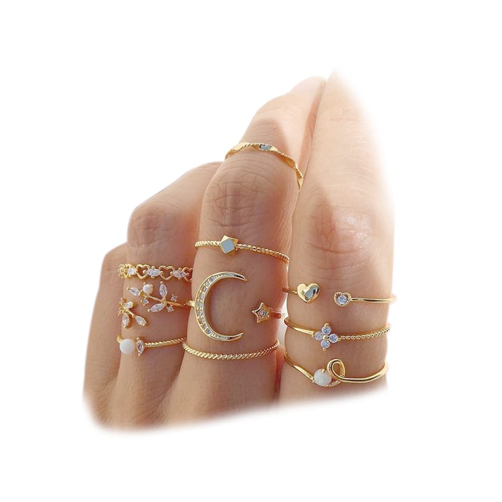 FUTIMELY Boho Retro Stackable Rings Sets for Teens Girls Women Rhinestone Knuckle Joint Finger Kunckle Nail Ring Sets (B)