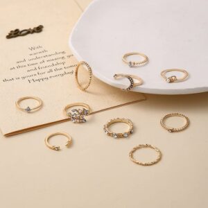 FUTIMELY Boho Retro Stackable Rings Sets for Teens Girls Women Rhinestone Knuckle Joint Finger Kunckle Nail Ring Sets (B)