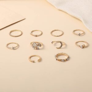 FUTIMELY Boho Retro Stackable Rings Sets for Teens Girls Women Rhinestone Knuckle Joint Finger Kunckle Nail Ring Sets (B)