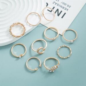 FUTIMELY Boho Retro Stackable Rings Sets for Teens Girls Women Rhinestone Knuckle Joint Finger Kunckle Nail Ring Sets (B)