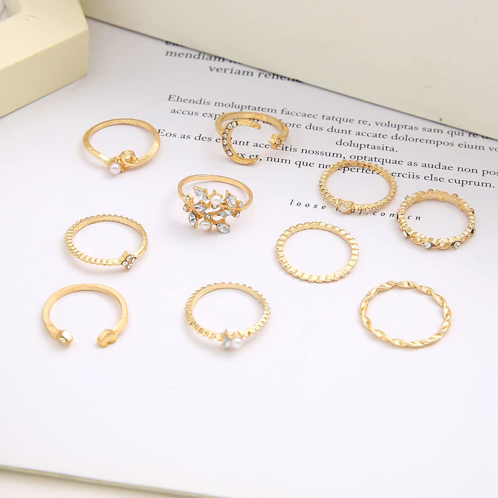 FUTIMELY Boho Retro Stackable Rings Sets for Teens Girls Women Rhinestone Knuckle Joint Finger Kunckle Nail Ring Sets (B)