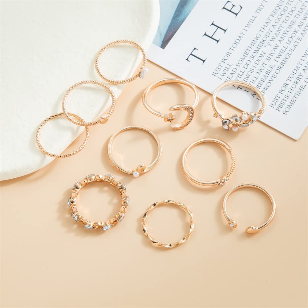 FUTIMELY Boho Retro Stackable Rings Sets for Teens Girls Women Rhinestone Knuckle Joint Finger Kunckle Nail Ring Sets (B)