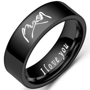 6mm stainless steel classic plain lovers couple wedding band statement anniversary promise ring (black, 6)