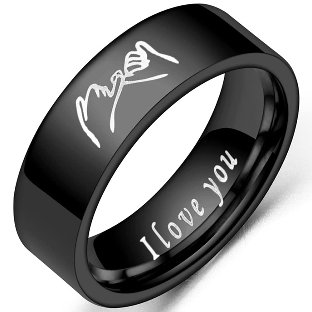 6mm Stainless Steel Classic Plain Lovers Couple Wedding Band Statement Anniversary Promise Ring (Black, 6)