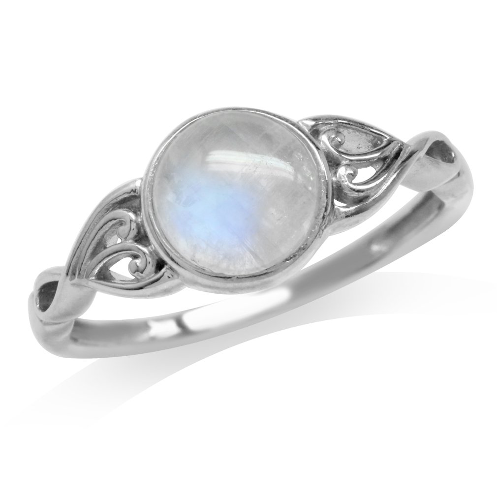 Silvershake 7mm Natural Moonstone 925 Sterling Silver Victorian Style Solitaire Ring Size 12