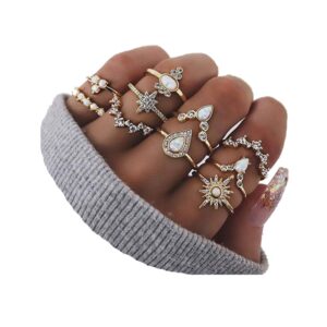 knuckle stacking rings for women ,boho vintage stackable rings cute fashion crystal aesthetic midi finger rings set multiple rings pack bulk