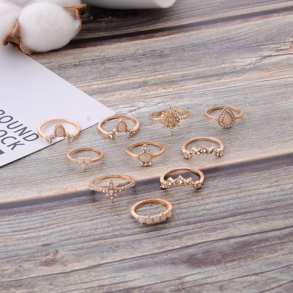 Knuckle Stacking Rings for Women ,Boho Vintage Stackable Rings Cute Fashion Crystal Aesthetic Midi Finger Rings Set Multiple Rings Pack Bulk