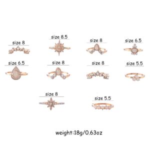 Knuckle Stacking Rings for Women ,Boho Vintage Stackable Rings Cute Fashion Crystal Aesthetic Midi Finger Rings Set Multiple Rings Pack Bulk