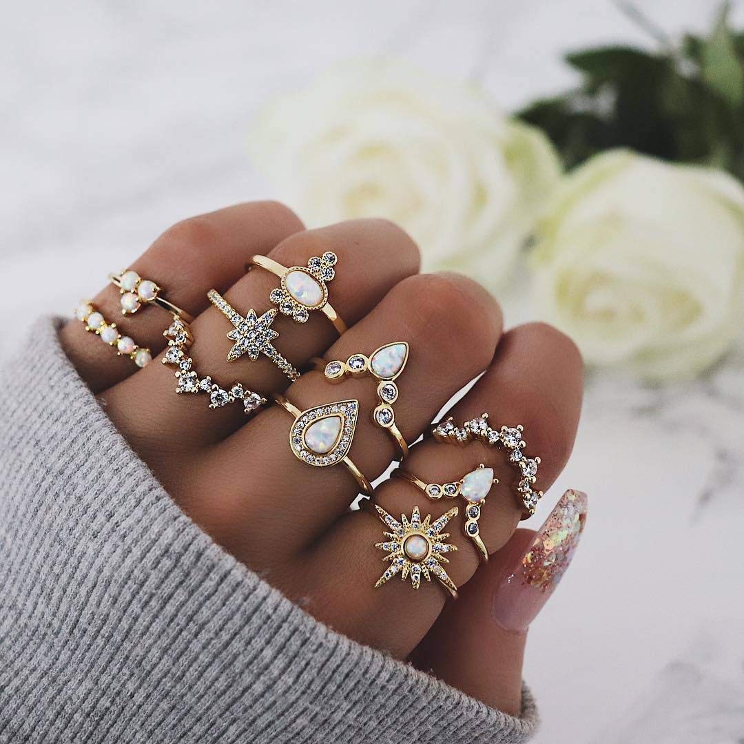 Knuckle Stacking Rings for Women ,Boho Vintage Stackable Rings Cute Fashion Crystal Aesthetic Midi Finger Rings Set Multiple Rings Pack Bulk