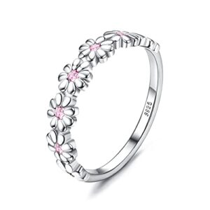 milacolato 925 sterling silver ring 18k gold plated daisy flower ring with pink cubic zirconia high polished comfort fit sunflower stacking statement wedding band ring for women valentine's jewelry gifts, size 7