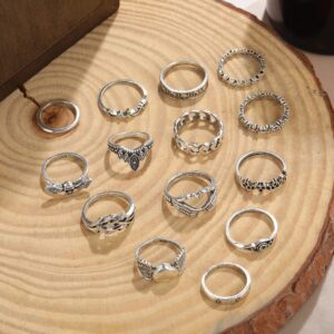 Gothic Stackable Rings Set for Men, Women - Silver, Vintage, Punk, Boho, Chunky, Adjustable