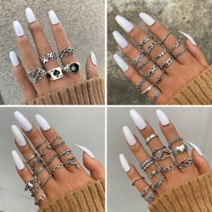 Gothic Stackable Rings Set for Men, Women - Silver, Vintage, Punk, Boho, Chunky, Adjustable