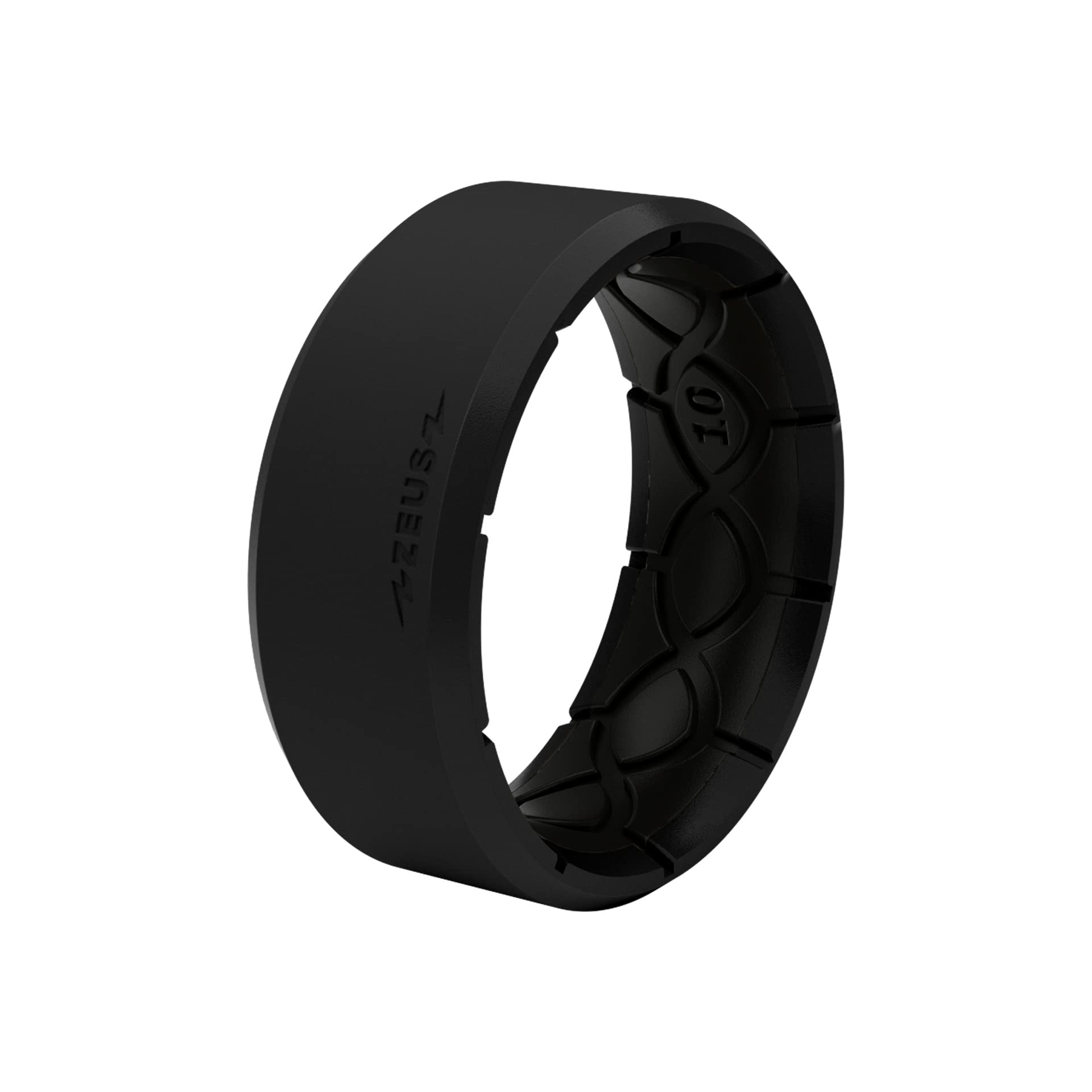 Groove Life Zeus Edge Midnight Black Silicone Ring Breathable Rubber Wedding Rings for Men, Lifetime Coverage, Unique Design, Comfort Fit Ring - Size 10