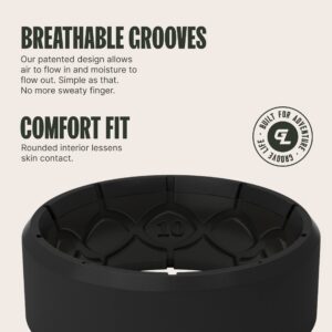 Groove Life Zeus Edge Midnight Black Silicone Ring Breathable Rubber Wedding Rings for Men, Lifetime Coverage, Unique Design, Comfort Fit Ring - Size 10