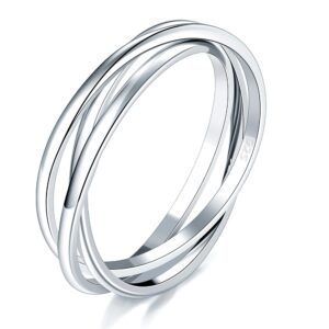 boruo 925 sterling silver ring, fidget ring anxiety ring, triple row rolling interlocking stacking rings, high polish rings for women, men each band width 1.8mm size 8