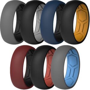 thunderfit men breathable air grooves silicone wedding rings, rubber engagement bands 7.8mm wide 1.8mm thick - 1/2/3/4/6/7 variety multipack (pack f - size 9.5-10 (19.80mm))