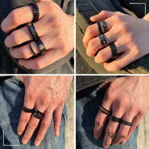 Black Stainless Steel Rings for Men, Fashion Wedding Promise Male Band Rings Set, Simple Cool Spinner Anxiety Rings Pack for Men Women Size 6-11. (1-16 Pcs Black, 9)