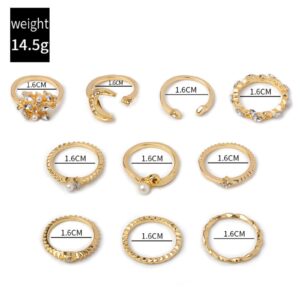 Sgoeths 10 Pcs Gold Knuckle Rings Set For Women Dainty Stack Gold Midi Rings Set Simple Carved Stackable Ring for Girls (10 Pcs Finger Rings)