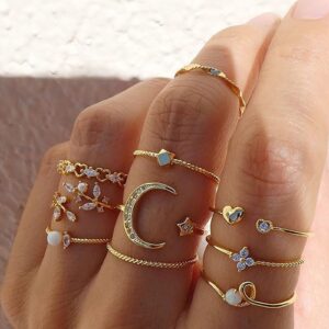 Sgoeths 10 Pcs Gold Knuckle Rings Set For Women Dainty Stack Gold Midi Rings Set Simple Carved Stackable Ring for Girls (10 Pcs Finger Rings)