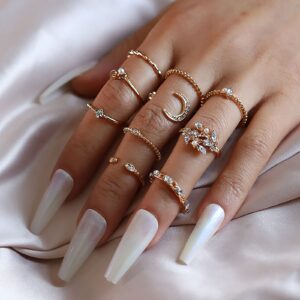 Sgoeths 10 Pcs Gold Knuckle Rings Set For Women Dainty Stack Gold Midi Rings Set Simple Carved Stackable Ring for Girls (10 Pcs Finger Rings)