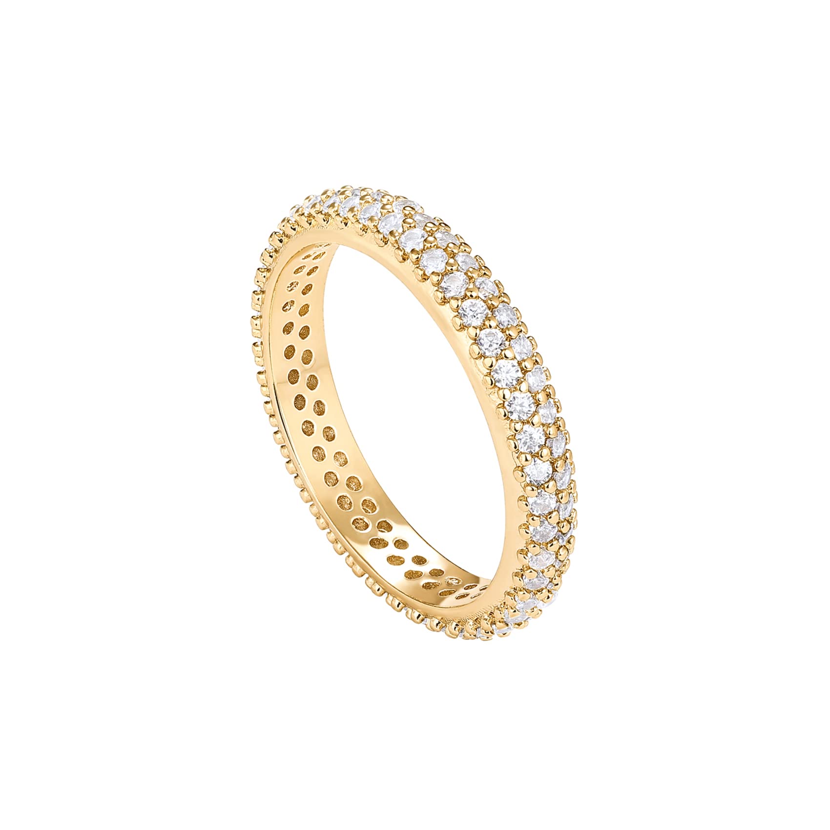 PAVOI 14K Gold Plated Cubic Zirconia Double Row Eternity Band for Women