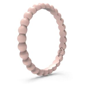 enso rings stackable beaded silicone wedding ring – hypoallergenic unisex stackable wedding band – comfortable minimalist band – 2.5mm wide, 8mm thick (pink sand, size 5)