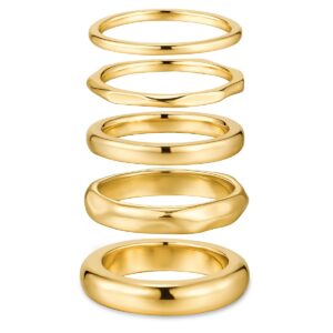 pnyfil gold rings for women non tarnish plated gold ring set stackable stacking gold filled jewelry finger rings wedding bands dainty thumb chunky ring pack size5 6 7 8 9