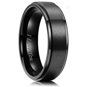 king will men 6mm black matte brushed stainless steel ring stepped beveled edge laser etched i love you 8